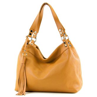 modamoda.de T201 Damen Leder Schultertasche Handtasche handmade in Italy, Farbe:Camel