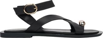Estro & Luminara Femme, Chaussures, Noir, Taille: 40 EU Sandales Plates &agrave; Brides en Cuir avec Anneau dOrteil