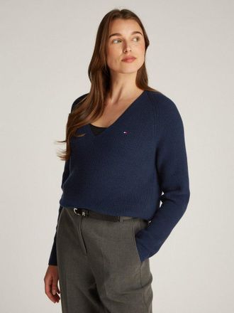 Tommy Hilfiger Strickpullover CO CARDI STITCH V-NK LS mit Logostickerei