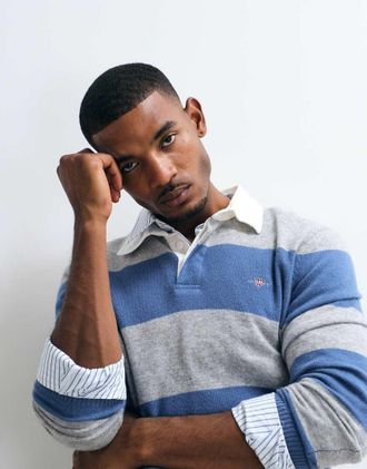 GANT polo rugby en maille &agrave; rayures bleu