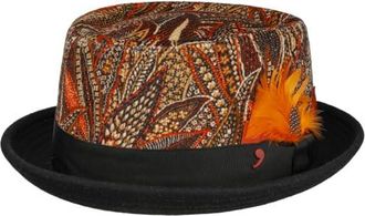 Alfonso d'Este Chapeau en Tissu Daveco Pork PieDEste Homme - Made in Italy Coton avec Doublure, Ruban Gros Grain Automne-Hiver Hiver - M (56-57 cm) Noir-Beige
