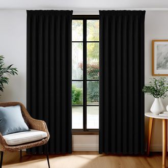 Deconovo Leinen Verdunklungsvorhang mit Kr&auml;uselband, 100% Blickdicht, Thermo & Schallschutz, Leinenoptik Blackout Gardine f&uuml;r Wohnzimmer, H245 x B140 cm, Schwa