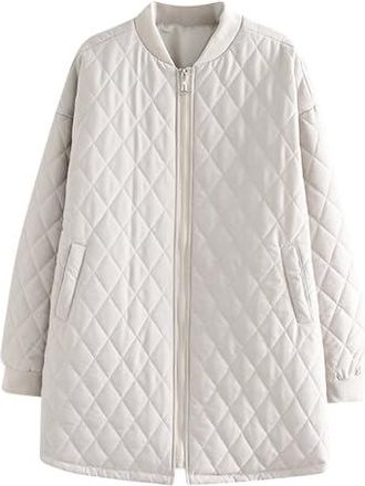 Generic Veste matelass&eacute;e l&eacute;g&egrave;re &agrave; manches longues et fermeture &eacute;clair pour femme - Longueur midi - Rembourr&eacute;e - Avec poches - Grande taille, gris, 3XL