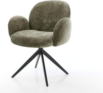 DELIFE Drehstuhl Nube-Flex mit Armlehnen Chenille Olive Kreuzgestell breit Schwarz 360° drehbar Wippfunktion Taschenfederkern, Esszimmerstühle