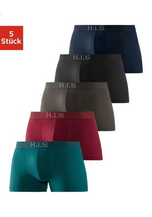 H.I.S Boxer H.I.S Boxershorts f&uuml;r Herren, Herren, Gr. XXL, 5 Stk., bunt (petrol, bordeaux, schwarz, olivgr&uuml;n, navy), Jersey, Obermaterial: 95% Baumwolle, 5%