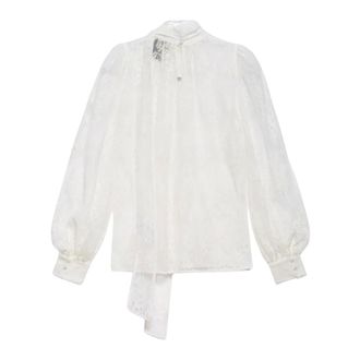 Aniye By Chemise en dentelle &agrave; col haut avec et manches bouffantes - Femme - Blouses et Chemises - Blanc - Taille: 38 FR