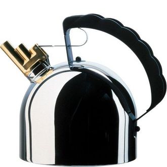 Alessi 9091 FM Bouilloire de Design avec Sifflet Mélodique Acier et PA Noir, 7.5 x 6.5 x 6.5