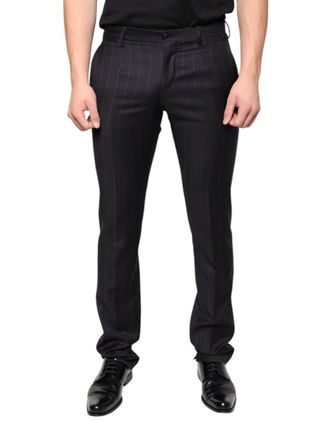 Dolce & Gabbana Black Stripes Skinny Men Dress Pants Virgin Wool