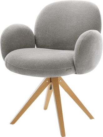 DELIFE Esszimmerstuhl Nube-Flex mit Armlehnen Holzgestell kantig Natur Strukturstoff Soft Grau 180° drehbar Taschenfederkern