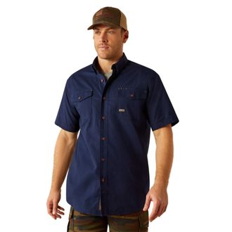 Ariat Mens Rebar Made Tough DuraStretch Work Shirt in Navy Cotton, Size X-Large, by Ariat