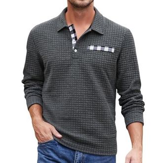 Generic Polo pour homme, coupe r&eacute;guli&egrave;re, col &agrave; revers, t-shirt de golf respirant, doux et confortable, &agrave; manches longues, polo basique de couleur unie, t-shi