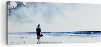 Arttor Panorama Bilder auf Leinwand 100x40cm Leinwandbild Einsam Mann Küste Groß Wanddeko Bild Schlafzimmer Küche Wandbilder Dekoration Wohnzimmer Wall Decor