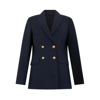 Brooks Brothers Femme, Vestes, Bleu, Taille: 38 FR Blazer Crois&eacute; en Laine Vierge avec Boutons Dor&eacute;s