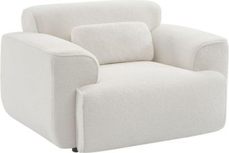 Sweeek Sweeek - Fauteuil tissu bouclette blanche. lignes arrondis. coussin fourni. Wallas. l 116 x p 97 x h 73cm