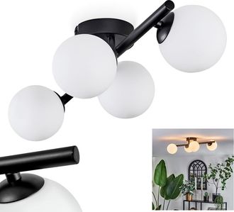 HOFSTEIN Deckenleuchte Chehalis, Deckenlampe aus Metall/Glas in Schwarz/Weiß, Leuchte im modernen Retro/Vintage-Design mit Schirmen aus Glas (Ø 10 cm), 4 x G9,