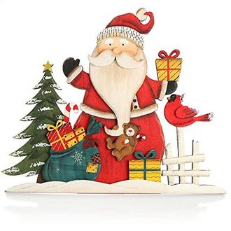 Com-Four Pr&eacute;sentoir d&eacute;coratif pour No&euml;l - P&egrave;re No&euml;l XL en Bois &agrave; Poser - D&eacute;coration de No&euml;l &agrave; d&eacute;corer et &agrave; Offrir (P&egrave;re No&euml;l avec des Cadeaux - Grand)