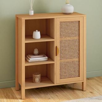 IDMarket Buffet dappoint 3 étagères et Placard 70 cm EDHEN Bois et cannage