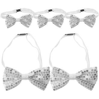 Supvox Lot de 5 Noeuds à Paillettes Argentés Pré-Noués pour Garçon et Filles Taille Ajustable en Polyester et Plastique Accessoires Décoratifs pour Spectacle