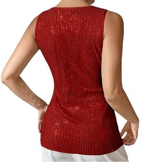 Generic D&eacute;bardeur pour femme &agrave; paillettes scintillantes haut &agrave; sequins grande taille, d&eacute;contract&eacute; col en V d&eacute;bardeur couleur unie top sans manches coupe d&eacute;con