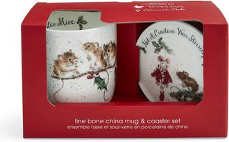 Wrendale Designs Keramik, Tasse und Untersetzer-Set Winter Mice