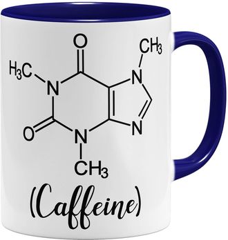 OM3 Caffeine Molecule Statement Tasse für Kaffeetrinker - Keramik Becher - 11oz 325ml - Beidseitig Bedruckt - Dunkelblau