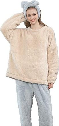 Generic Ensemble de pyjama en polaire pour femme - Ensemble de pyjama moelleux grande taille en polaire chaude avec écharpe col rond à manches longues - Vêtem