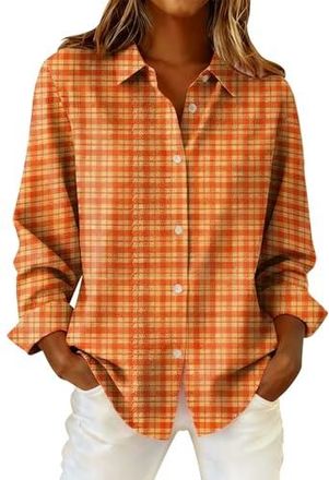 Generic Chemise &agrave; manches longues pour femme - Col &agrave; revers - Chemise boutonn&eacute;e - D&eacute;contract&eacute;e - Tendance - Coupe ample - Chemise &agrave; manches longues - Chemisie