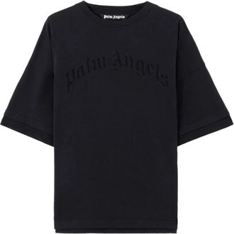 Palm Angels Curved Logo Double-Layer T-Shirt - - Tops - Herren - Schwarzk - S