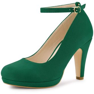 Allegra K Damen-Pumps mit rundem Zehenbereich, Stiletto-Absatz, Kn&ouml;chelriemen, Gr&uuml;n, 40 EU