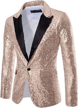 Generic Robe de bal des ann&eacute;es 80 &agrave; paillettes pour homme avec queue-de-morue Disco Robe de soir&eacute;e veste &agrave; paillettes brillantes Blazer pour homme, kaki, XXL