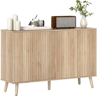 HOMCOM Buffet salon - HOMCOM - 4 portes cannel&eacute;s &agrave; ouverture par pression, &eacute;tag&egrave;res r&eacute;glables - style scandinave - 120 x 35 x 77,5 cm ch&ecirc;ne