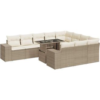 vidaXL Vidaxl - Salon de jardin 11 pcs avec coussins beige r&eacute;sine tress&eacute;e