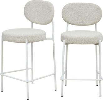 DRAWER Drawer - Lot de 2 tabourets de bar en tissu bouclette et pieds blancs - Écru - kyoto