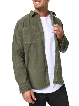 Indicode Herren Thyge Kordhemd aus Baumwolle | Herrenhemd Kord Cord Freizeithemd Army, M