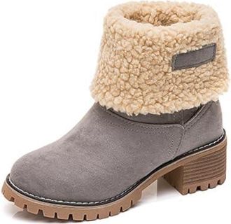 Generic Bottines dhiver pour femme avec doublure en fourrure &agrave; talon &eacute;pais, confortables &agrave; enfiler &agrave; talon moyen et &eacute;pais en daim, gris, 7.5