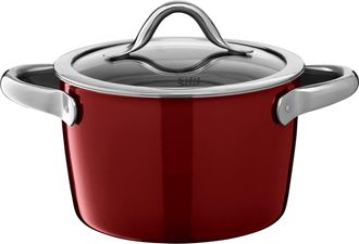 Silit Vitaliano Rosso Kochtopf klein 18cm, Glasdeckel, Fleischtopf Induktion 2,7l, Silargan Funktionskeramik, dunkelrot