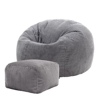 Icon Brand Kingston Sitzsack mit Hocker Cord, Dunkelgrau, Sitzsack Erwachsene mit F&uuml;llung, Bean Bag, Cord Sessel, Lounge Sessel, Lounge Stuhl, Schlafzimmer, Wohn