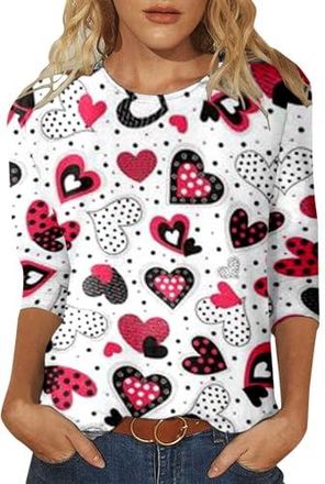 Generic T-shirt d&eacute;contract&eacute; &agrave; manches 3/4 et col rond imprim&eacute; pour la Saint-Valentin 2026, multicolore, M