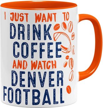 OM3 Denver-Coffee - Tasse - Keramik Becher - American Football Mug - 11oz 325ml - Beidseitig Bedruckt - Orange
