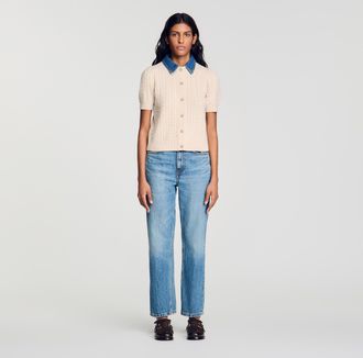 Sandro Cardigan &agrave; col en denim