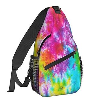Generic Tie-Dye D&eacute;lav&eacute; Rainbow Sac &Agrave; Dos Bandouli&egrave;re Pratique Sling Bag L&eacute;ger Sac Poitrine Pour Shopping Homme Cyclisme