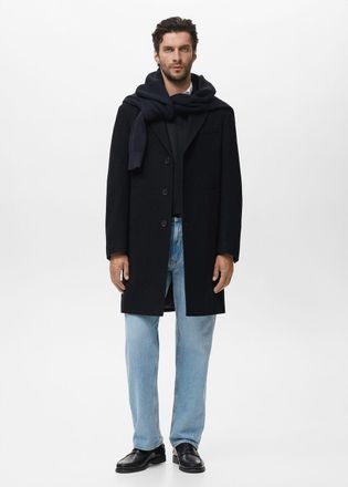 Mango Manteau long en laine bleu marine - Homme - XXL - MANGO MAN