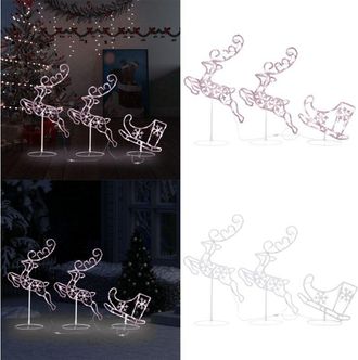 vidaXL Weihnachtsdeko LED Rentiere & Schlitten Acryl 260x21x87 cm - Weihnachtsdeko - LED Beleuchtung - Rentier Deko - Winter Dekoration - Outdoor Dekoration