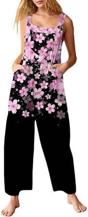 Generic EMUKFD Salopette boh&egrave;me pour femme - Style ethnique vintage - Patchwork - Jambe large - Imprim&eacute; floral - Combinaison d&eacute;t&eacute; d&eacute;contract&eacute;e - Barboteuse bo