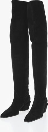 PARIS TEXAS Stiefel &Uuml;ber Dem Knie Aus Wildleder BETTINA Mit Quadratischer Spitze Absatz 6.5cm Paris Texas