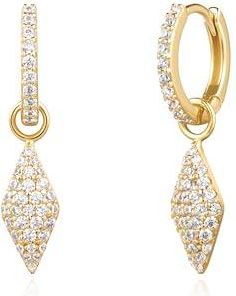 Ania Haie Boucles doreilles cr&eacute;oles Dusk Divas Pav&eacute; Sparkle Huggies en argent sterling 925 plaqu&eacute; or 14 carats, serties de 82 zircones, dimensions : 8,5 x 1,5 m