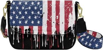 Hugs Idea Sac à main à bandoulière en cuir pour femme, Motif drapeau américain., Taille unique