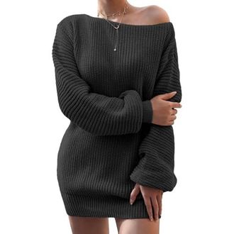 Generic Robe Pull Femme Épaules Dénudées Manches Longues Mini Robe Hiver Décontractée Tricotée Ample Chaude