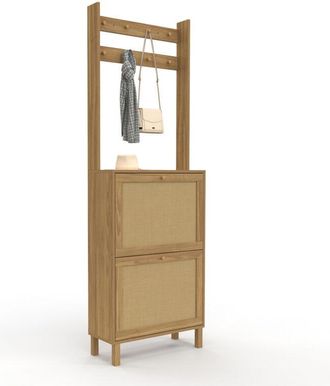 IDMarket Eingangsgarderobe HANAE Schuhm&ouml;bel 2 T&uuml;ren mit nat&uuml;rlichem Effekt Rohrgeflecht