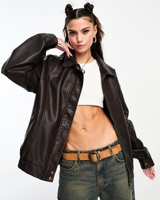 Cotton On Bomber en similicuir - Marron-Neutral